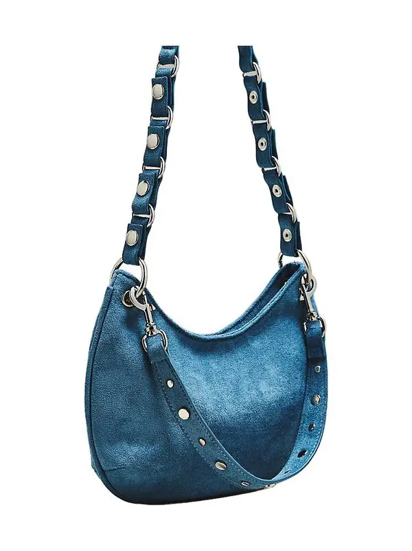 Anthropologie Faux Suede Circular Shoulder Bag - Slate