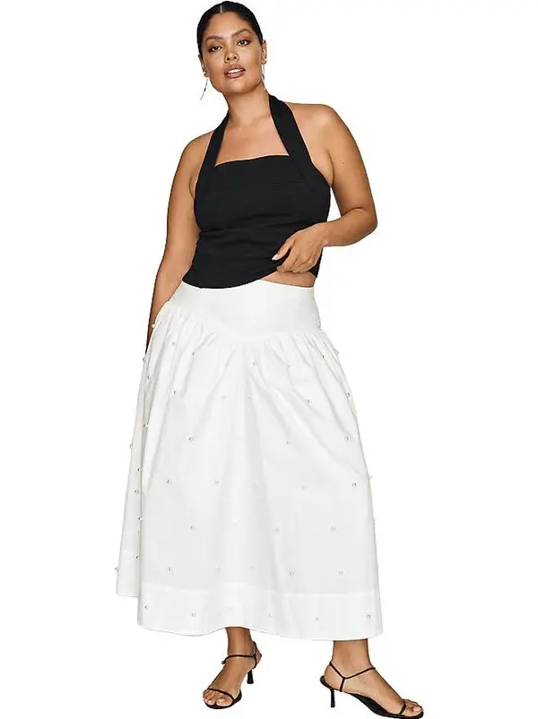 English Factory Drop-waist Embellished Skirt - White