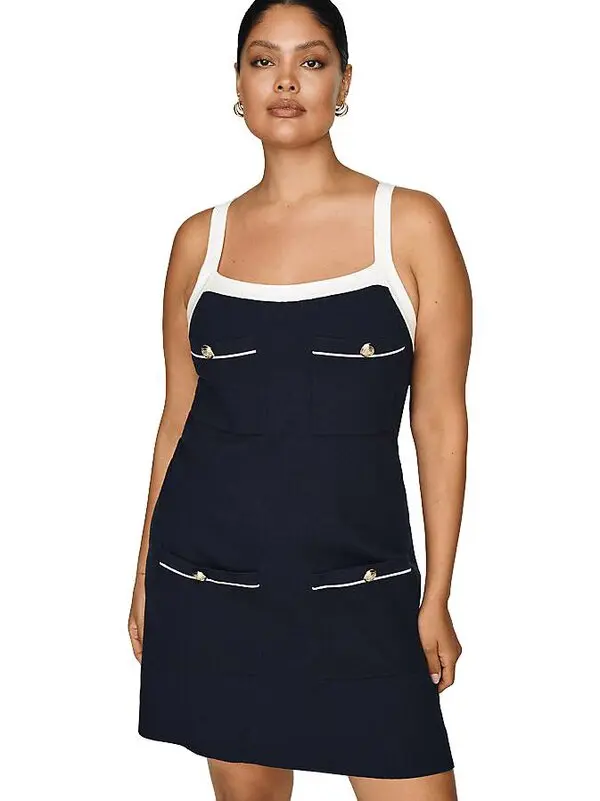 English Factory Sleeveless Square Neck Mini Dress - Navy