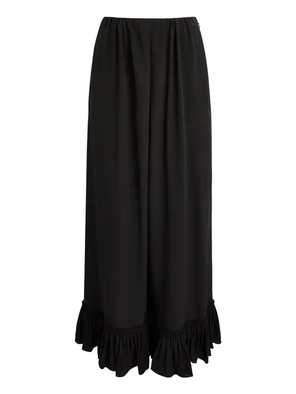 Chloé Silk Cropped Ruffle-trim Trousers - Black