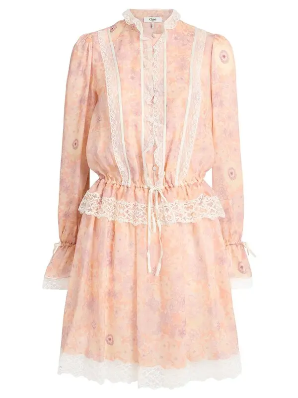 Chloé Silk And Lace Floral Mini Dress - Nude