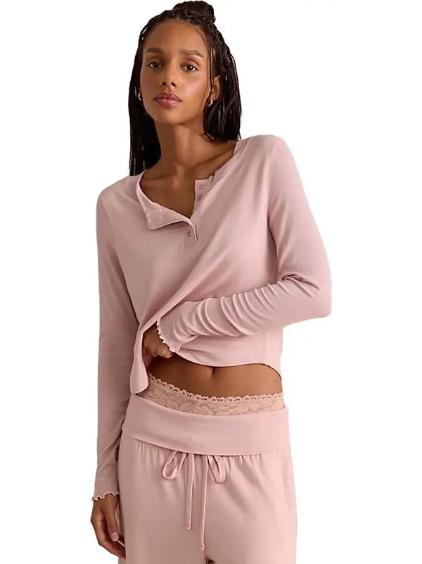 Free People Dream State Henley Top - Peach Whip