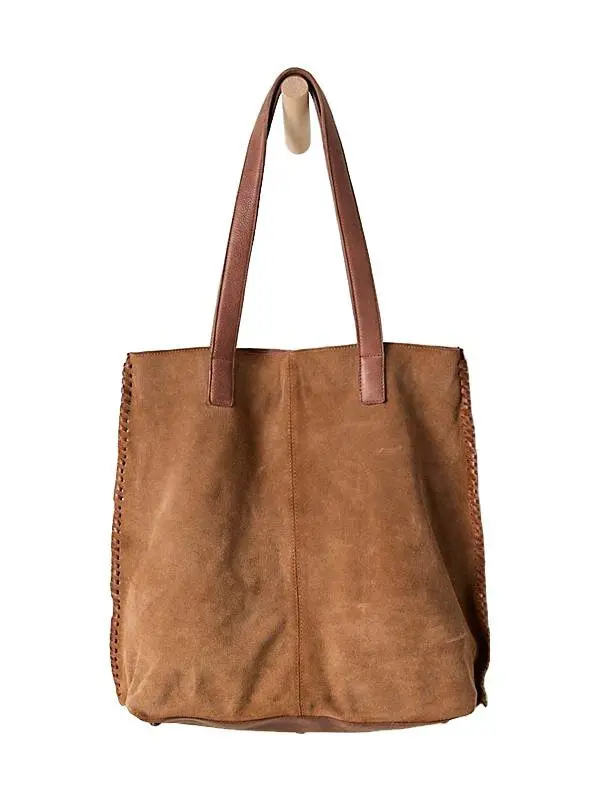 Free People Suede Tote Bag With Contrasting Straps - Biscuit