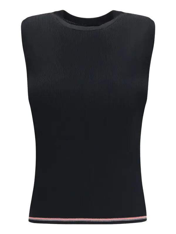 Thom Browne Sleeveless Striped Ribbed Top - Black