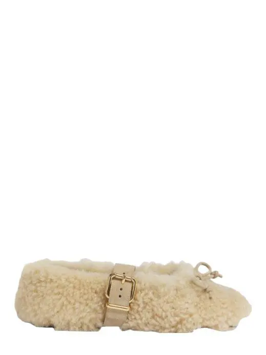 Marni Shearling Ballerina With Buckle Detail - Soft Beige