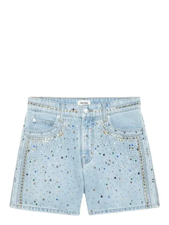 Zadig&Voltaire Embellished Denim Shorts - Light Blue