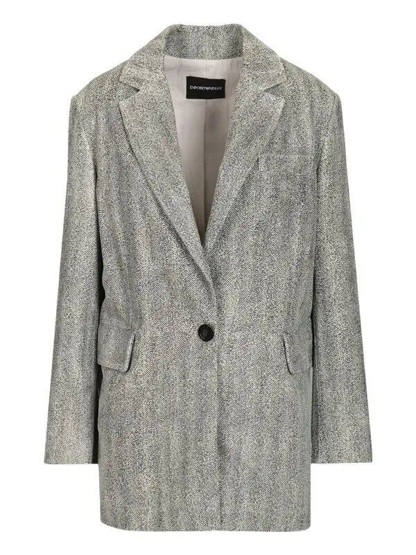 Emporio Armani Herringbone Leather Blazer - Grey