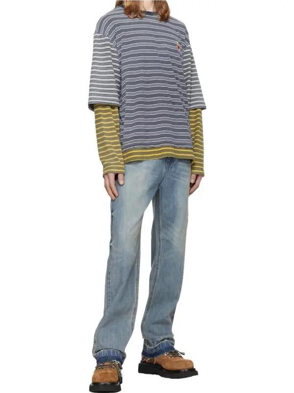 We11Done Contrast Striped Layered T-shirt - Grey