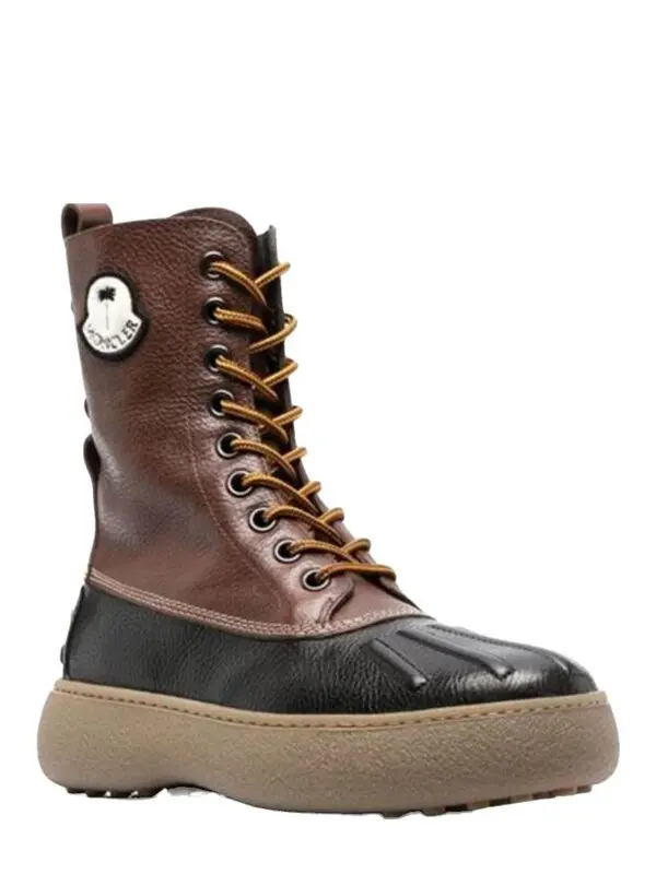 Moncler Round Toe Lace-up Boots - Brown