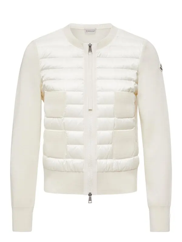 Moncler Logo Patch Zip-up Quilted Jacket - White