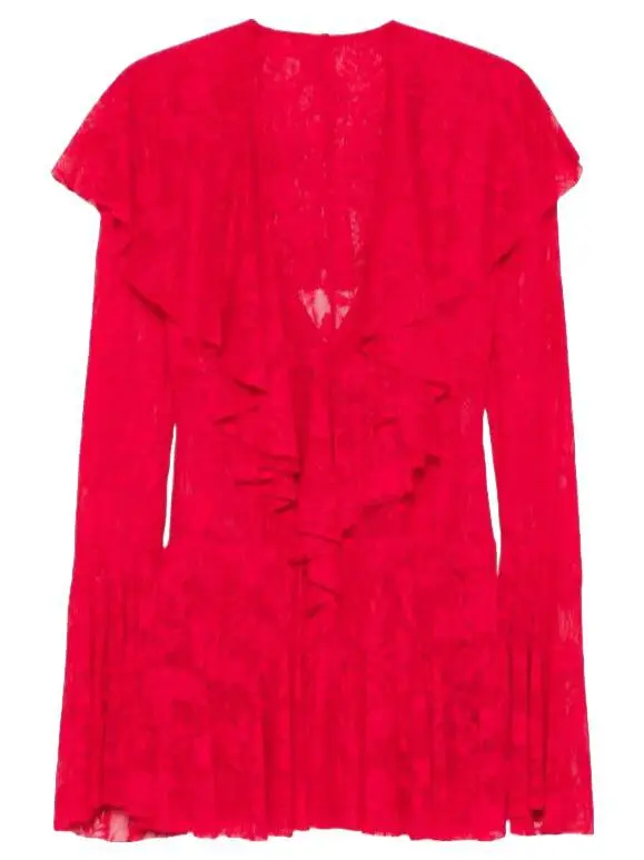 Norma Kamali Lace Deep-v Ruffled Mini Dress - Red