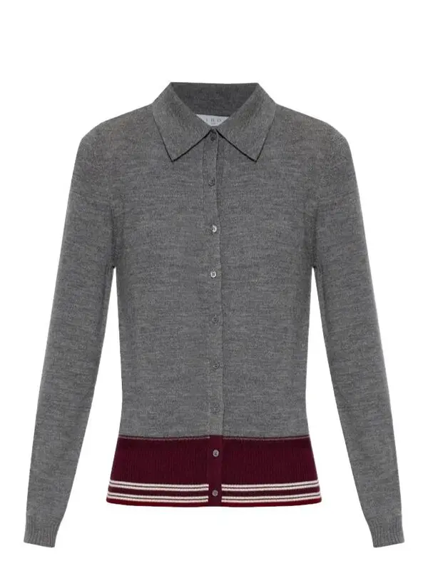 IRO PARIS Button-up Sweater With Striped Trim - Gray