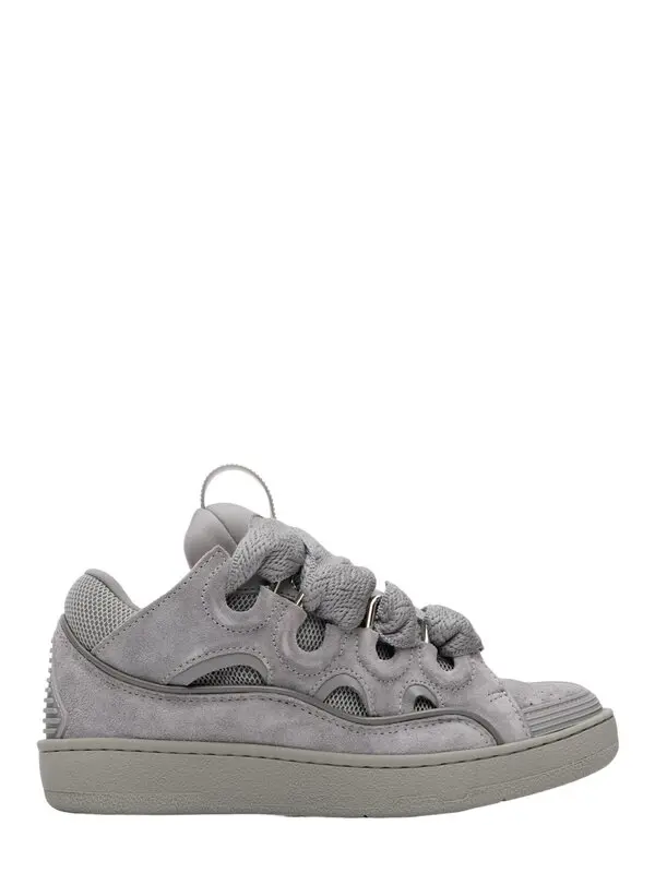 LANVIN Round Toe Lace-up Sneakers - Light Gray