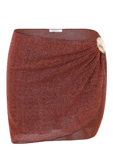 Oseree Asymmetrical Mini Skirt With Shell Embellishment And Buckle Fastening - Brown