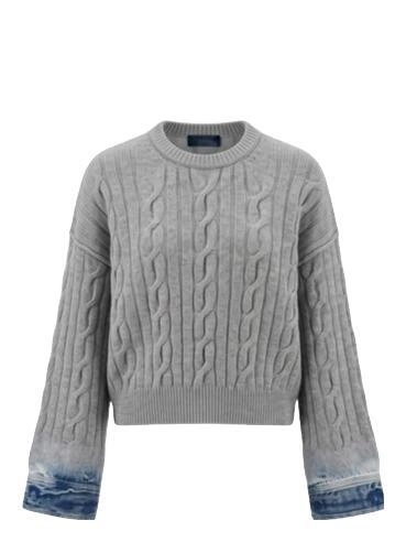HAIKURE Crew-neck Sweater With Denim Cuffs - Grey