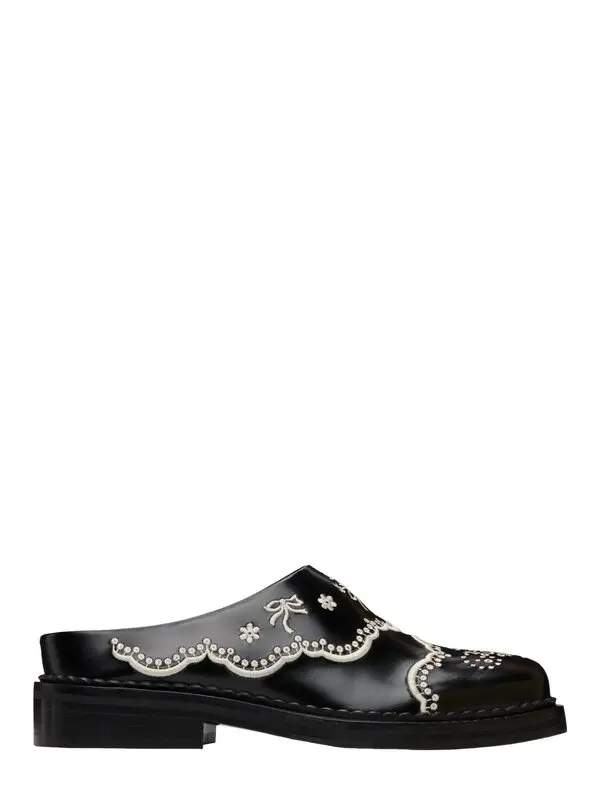 Simone Rocha Embroidered Leather Mules - Black