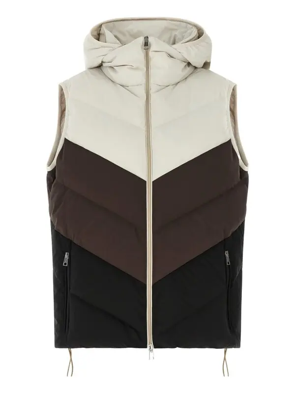 Kiton Color-block Quilted Vest With Integrated Hood - Multi-color