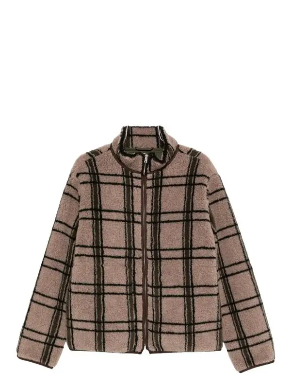 RANRA Checkered Fleece High Neck Zip-up Jacket - Olive Green