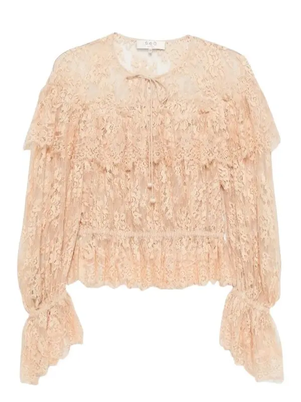 Sea Ruffled Lace Blouse - Khaki