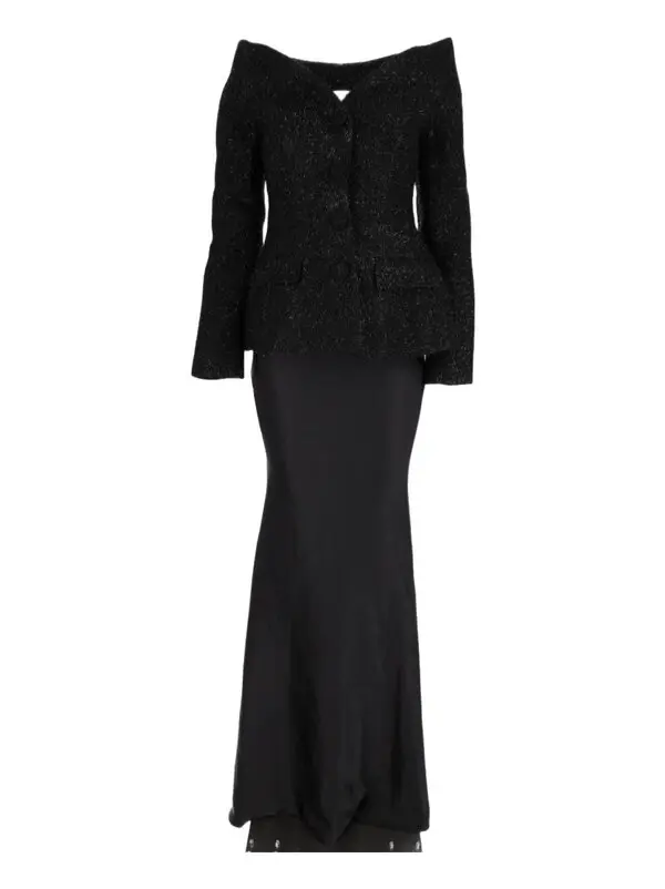 SELF-PORTRAIT Metallic Bouclé Satin Maxi Dress - Black