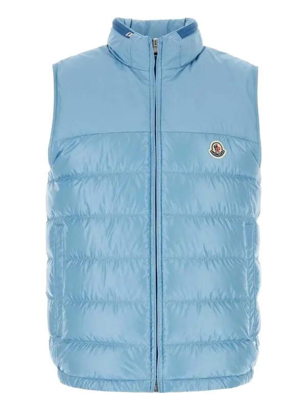 Moncler Logo Patch Zip-up Puffer Vest - Light Blue