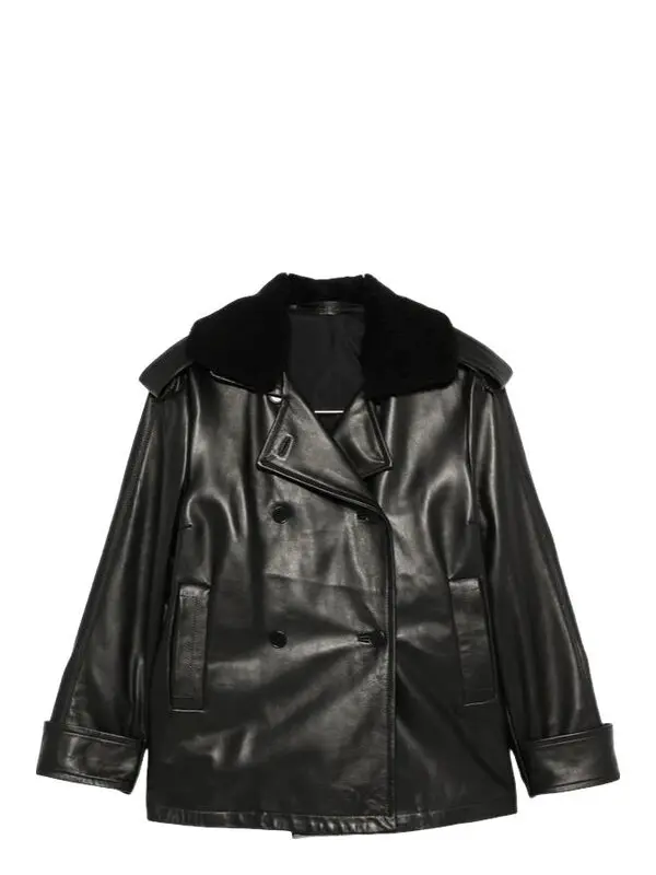 SALVATORE SANTORO Shearling Collar Double-breasted Jacket - Black