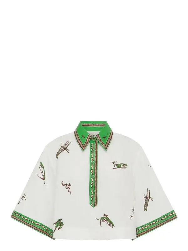 ALEMAIS Wanda Embroidered Cropped Shirt - Ivory