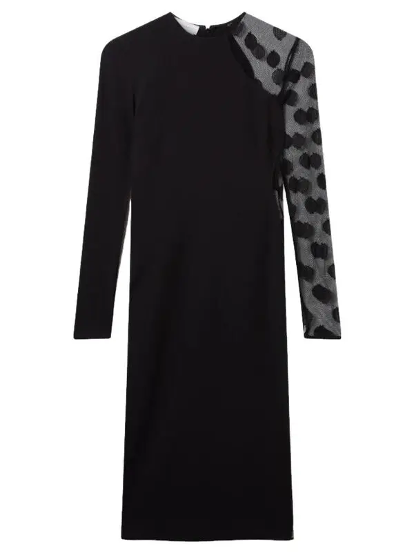 Stella McCartney Polka Dot Mesh Panel Midi Dress - Black/white