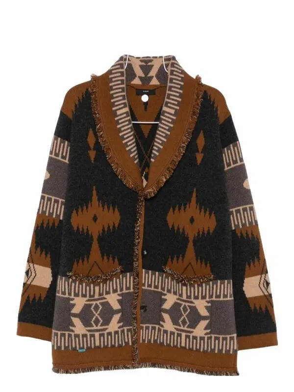 Alanui Jacquard Knit Fringed Cardigan - Grey