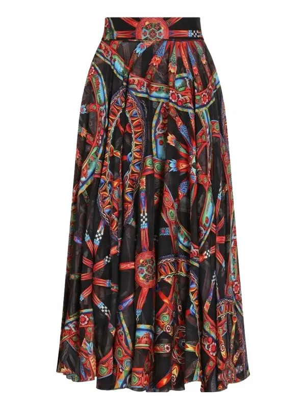 Dolce & Gabbana Carretto-print Devoré Twill Circle Skirt - Black