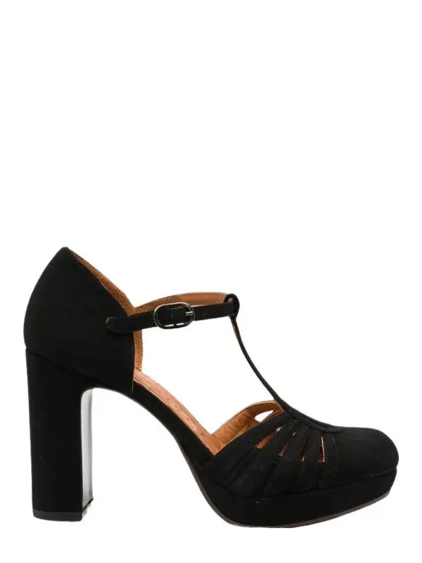 Chie Mihara Openwork High Block Heel Platform Sandals - Black