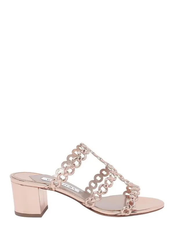 AQUAZZURA Chain Detail Block Heel Sandals - Pink