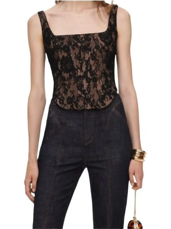 SELF-PORTRAIT Lace Corset Top - Black