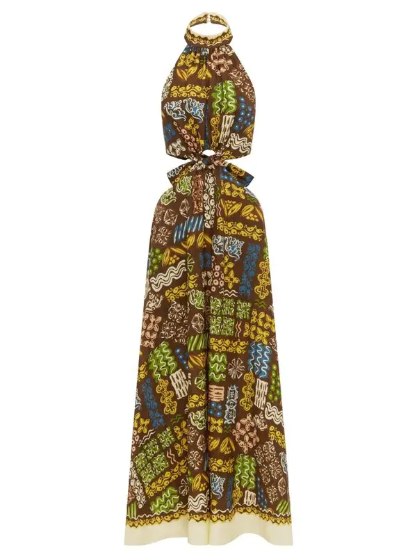 ALEMAIS Halterneck Printed Maxi Dress - Brown