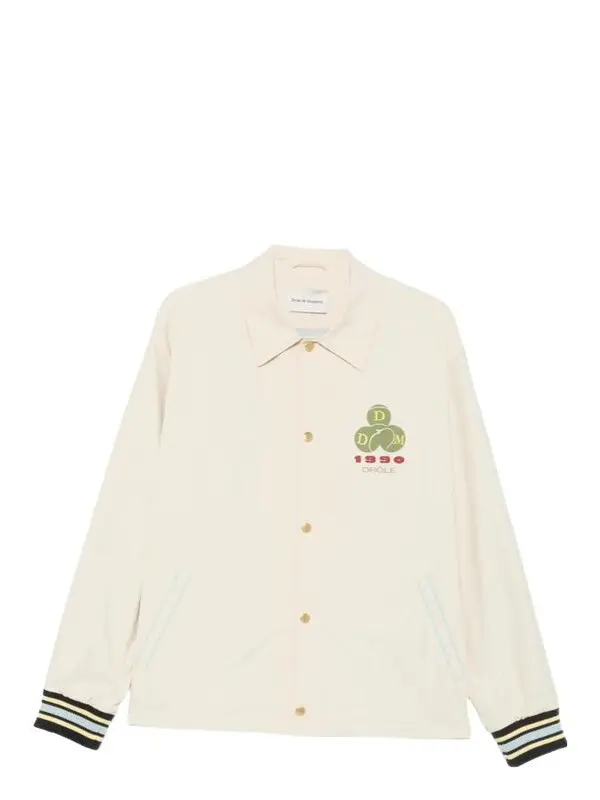 Drole De Monsieur Long Sleeve Casual Jacket With Logo Print - Beige