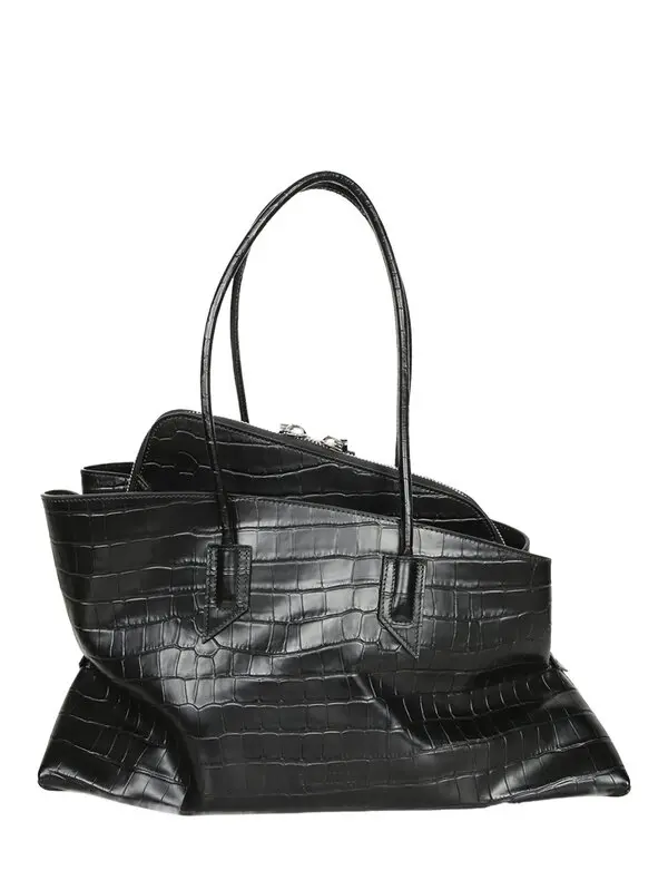 Attico Zippered Handbag With Crocodile Effect - Black