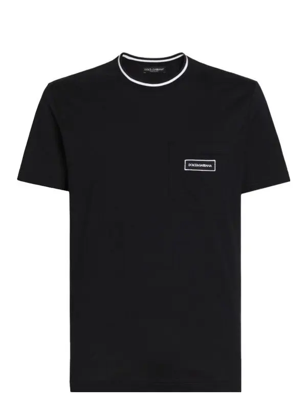 Dolce & Gabbana Logo Patch Cotton T-shirt - Deep Blue