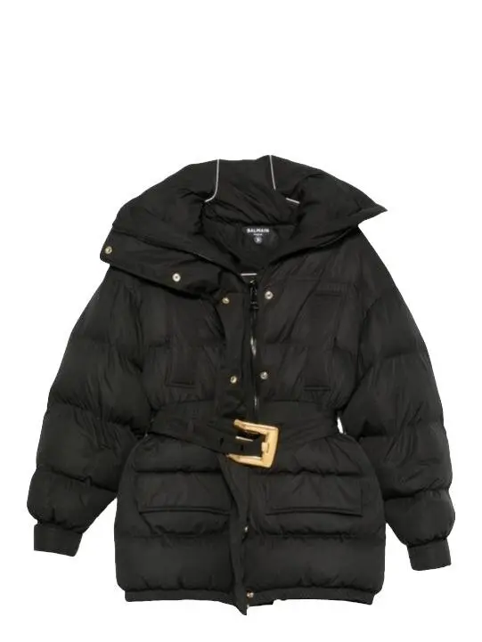 Balmain Belted Puffer Jacket - Black