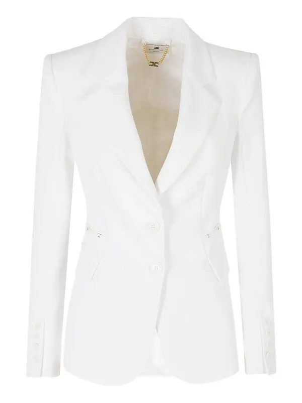 Elisabetta Franchi Notched Lapel Single-breasted Blazer - White