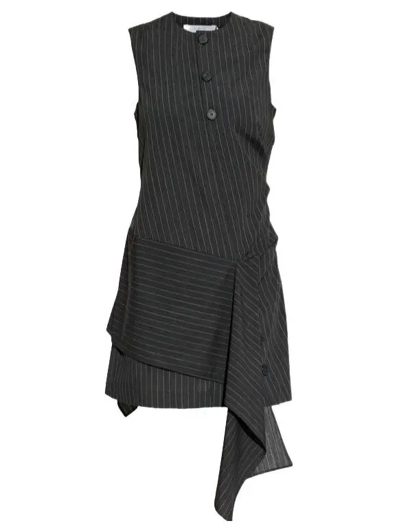 IRO PARIS Sleeveless Pinstripe Dress With Asymmetrical Draping - Grey