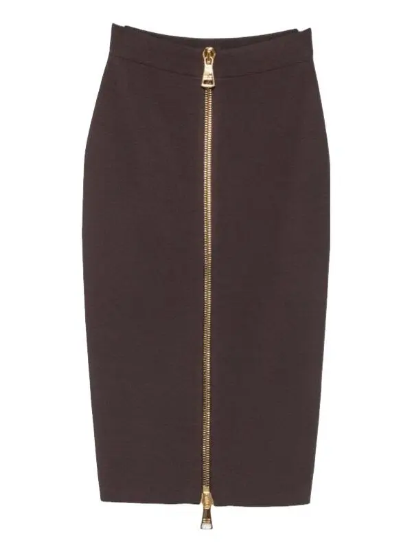 Elisabetta Franchi Front-zip Pencil Midi Skirt - Brown