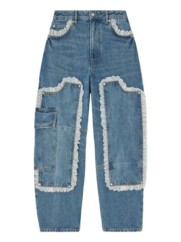 GANNI Audri Lace Jeans In Rigid Denim - Blue