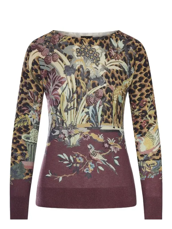 Etro Leopard-print And Floral Patterned Long Sleeve Sweater - Bordeaux