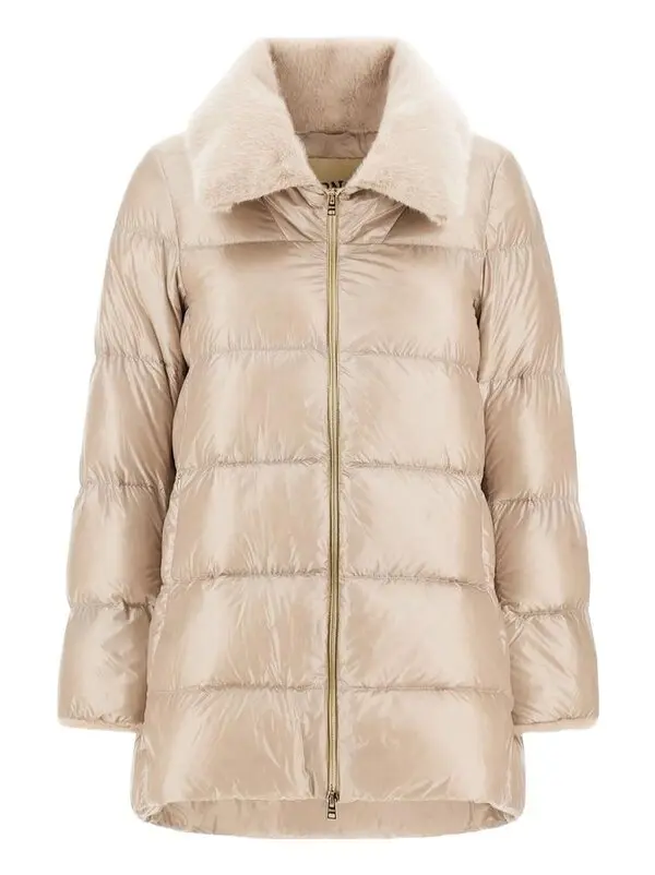 Herno Long-sleeved Down Jacket With Textured Collar - Light Beige