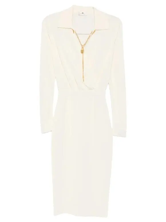 Elisabetta Franchi V-neck Dress With Gold-tone Pendant - Beige