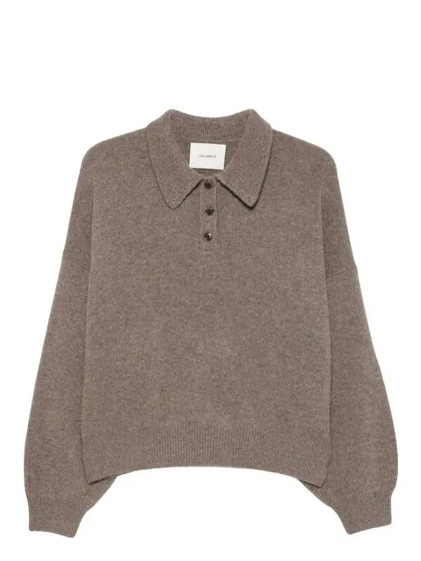 LISA YANG Knitted Polo Shirt With Button Fastening And Ribbed Trims - Brown