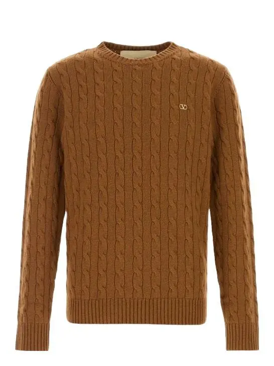 Valentino Garavani Vlogo Plaque Cable-knit Jumper - Brown