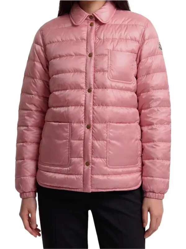 Moncler Long-sleeved Down Jacket With Patch Pockets - Pink