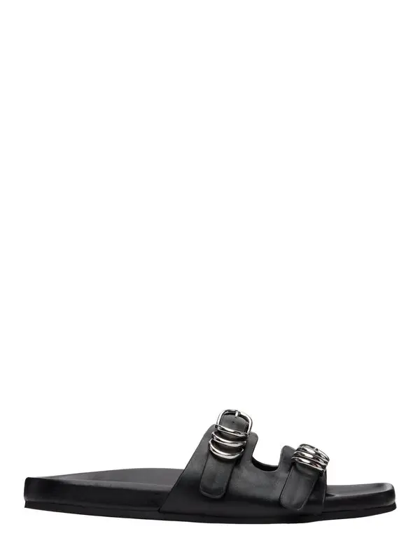 Rag & Bone Rue Leather Slippers With Buckled Straps - Black