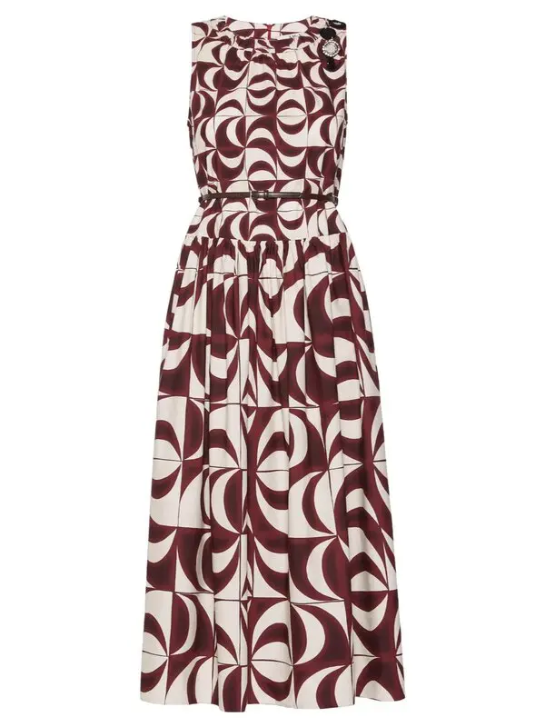 Max Mara Sleeveless Round Neck Printed Maxi Dress - Red